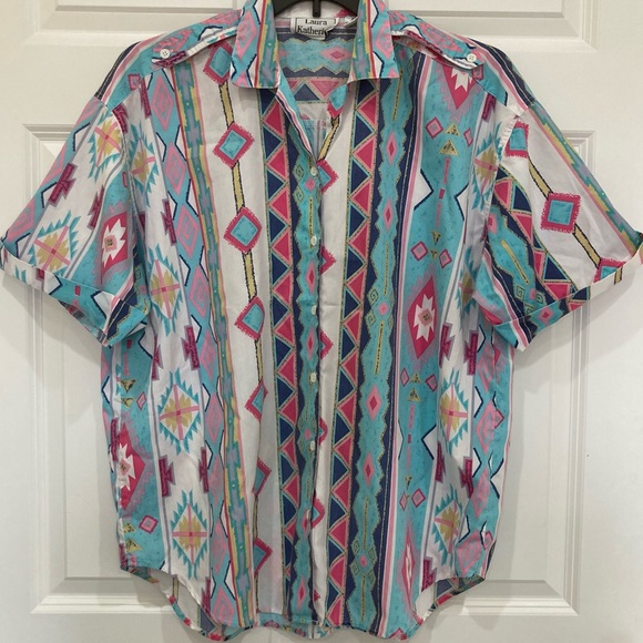 Vintage | Tops | Vintage 2w Laura Katherine Button Up Western Teal Pink ...